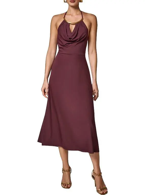 Donna Karan New York Halterneck Cowl Neck Midi Dress - Prune