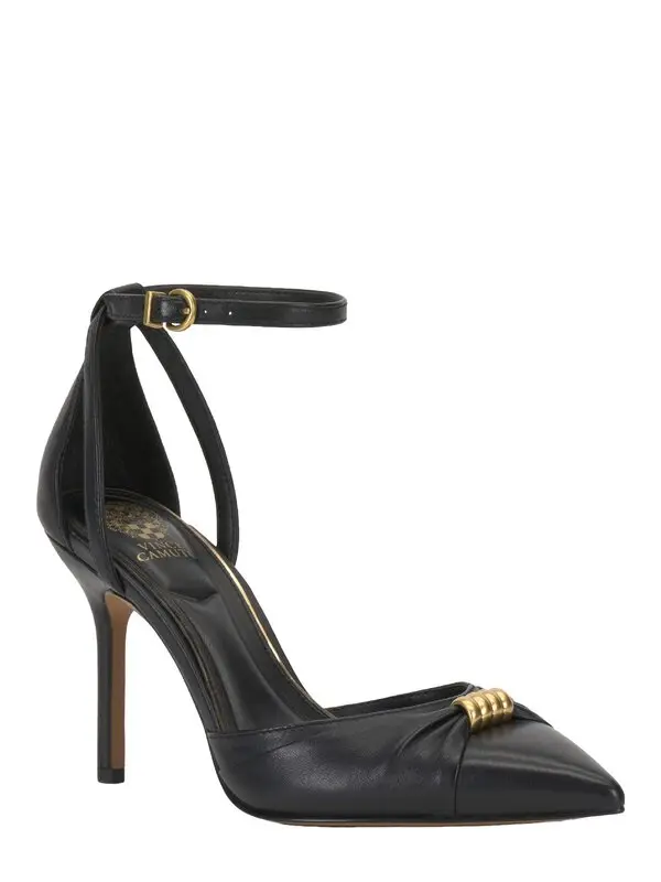 Vince Camuto Mallie Ankle Strap Stiletto Pumps With Pointed Toe And Hardware Accent - Black
