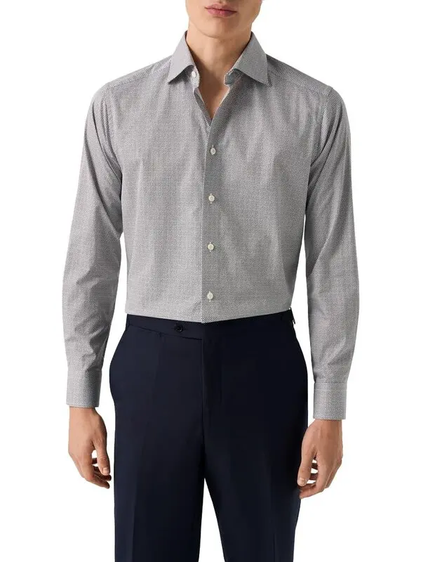 Eton Regular Fit Microprint Signature Cotton Twill Dress Shirt - Navy