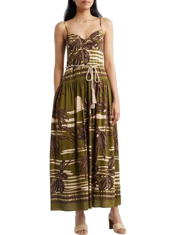 Julia Jordan Sleeveless Floral Embroidery Midi Dress - Green Multi