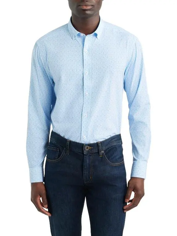 Johnston & Murphy Xc+™ Football Print Performance Button-down Shirt - Light Blue