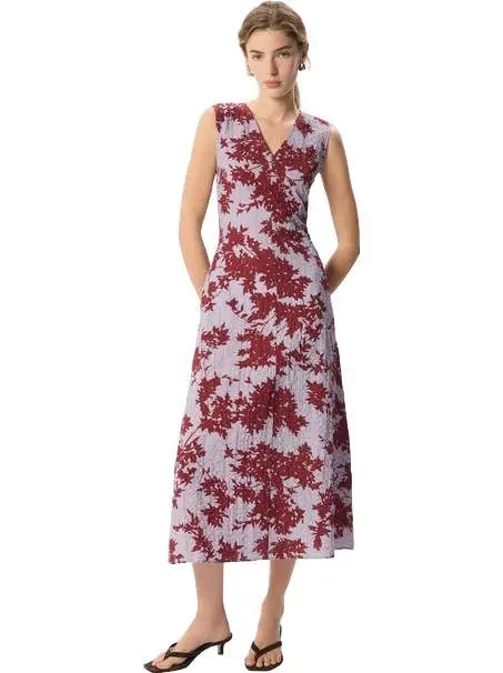 Whistles Floral Textured V-neck Midi Dress - Purple/multi