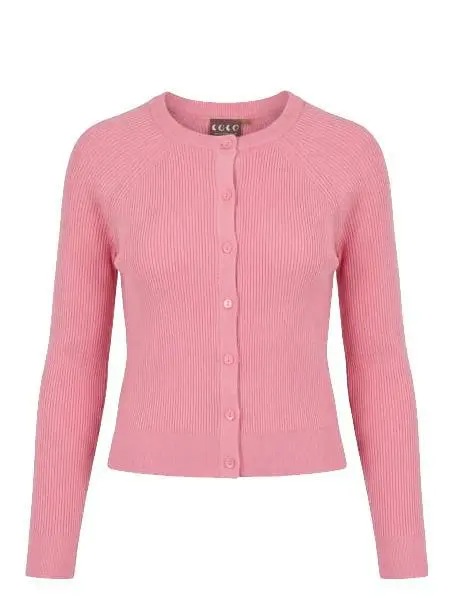 Coco Cropped Rib Knit Raglan Button Cardigan - Fresh Pink