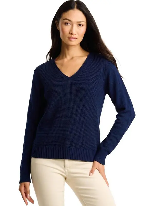 Lisa Todd Heart Pointelle V-neck Sweater - Navy