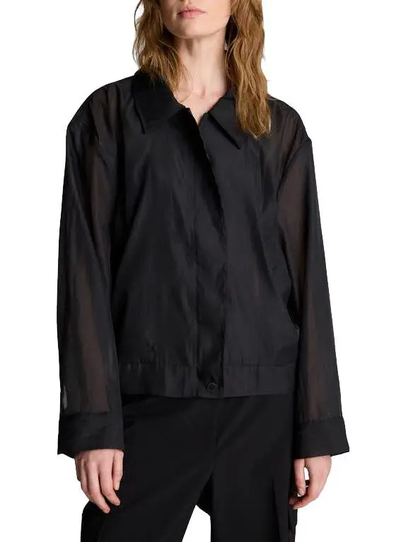 KENNETH COLE Sheer Sleeve Bomber Jacket - Black
