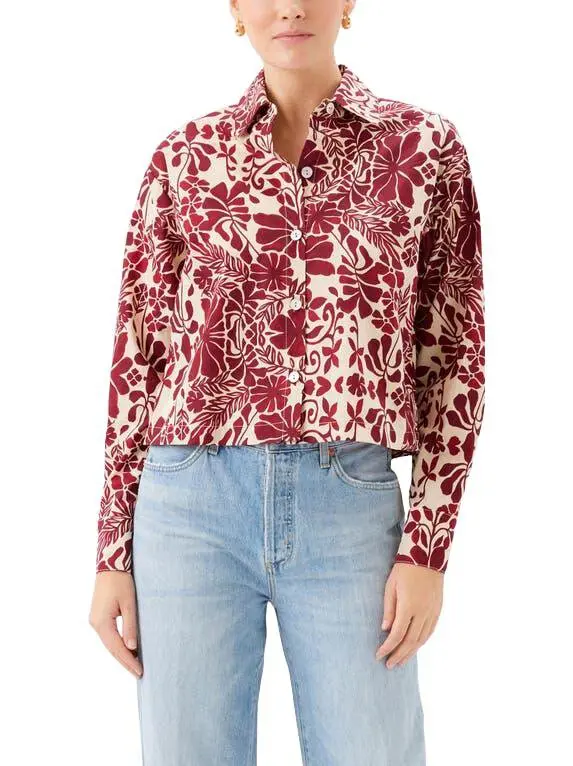 Fifteen Twenty Lena Floral Cotton Button-up Shirt - Red Print