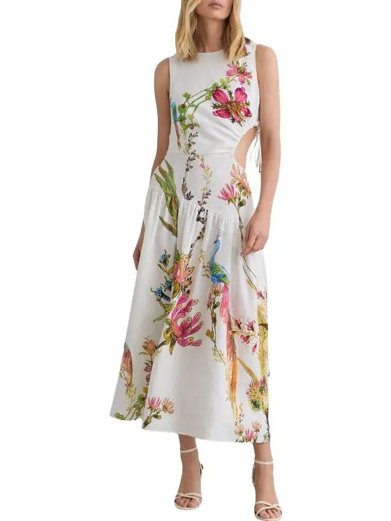 REISS Bianca Floral Cutout Midi Dress - Ivory
