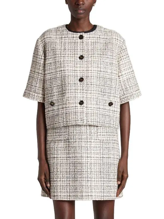 Valentino Garavani Square Cotton Blend Tweed Jacket - Vanilla