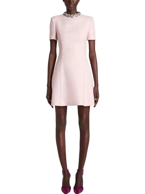 Valentino Garavani Rhinestone Embellished Tweed Mini Dress - Pink