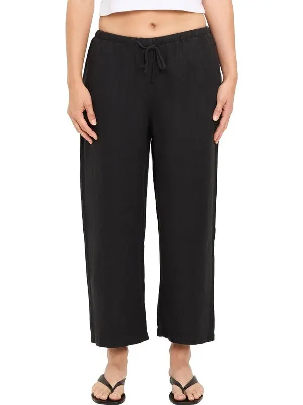 Michael Stars Linen Blend Wide Leg Drawstring Pants - Black