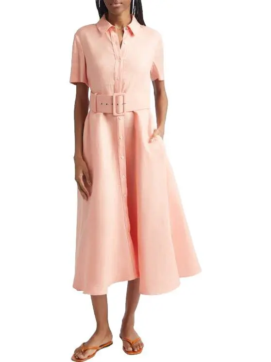 TOCCIN Linen Blend Shirtdress With Belt - Sherbert