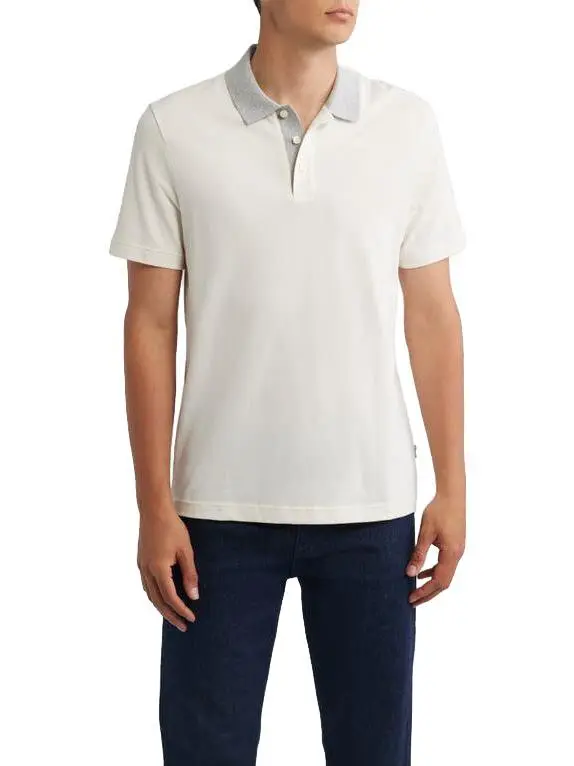 BOSS Parlay Contrast Collar Cotton Polo - Open White