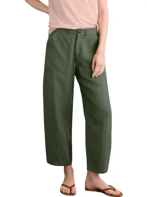 BAUKJEN Brett Linen Barrel Leg Trousers - Deep Khaki
