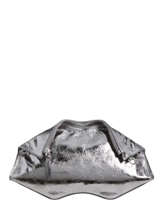 Alexander McQueen Manta Crinkled Metallic Leather Clutch - Lead