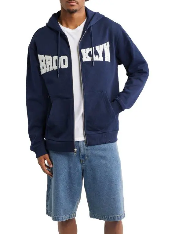Brooklyn Industries Logo Appliqué Zip Hoodie - Black Iris