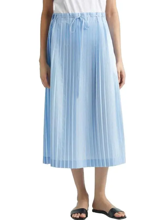 TOTEME Drawstring Waist Pleated Midi Skirt - Light Blue