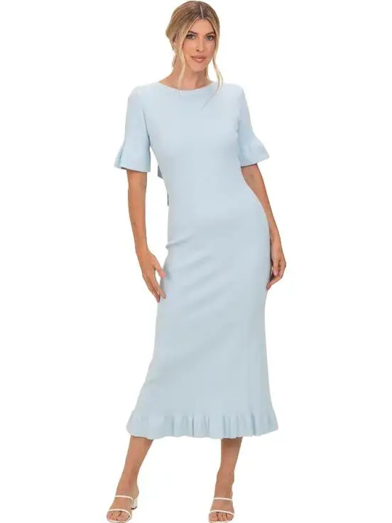 PINKBLUSH Ribbed Knit Bow Back Midi Maternity Dress - Light Blue