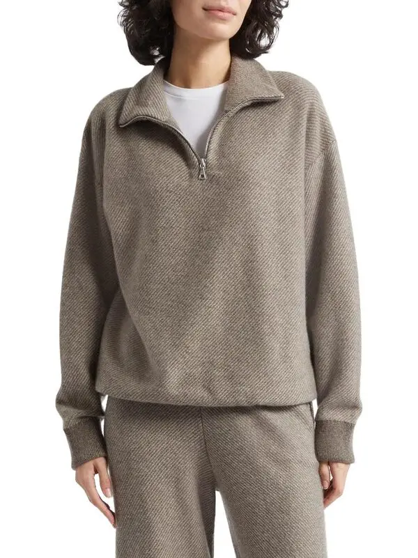 Johnstons Of Elgin Cashmere Quarter Zip Sweater - Heather/pebble