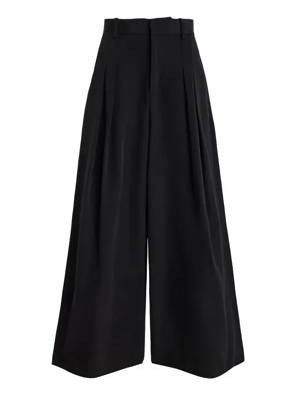 Rosie Assoulin Pleated Wide Leg Cotton Pants - Black