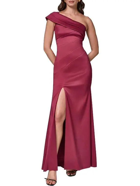 Donna Karan New York Seamed One-shoulder Gown With Slit - Sangria