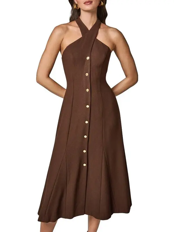 Donna Karan New York Crossover Halterneck Midi Dress - Canyon