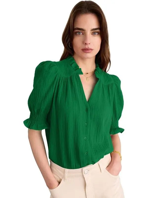 BAUKJEN Nolan Organic Cotton Cheesecloth Blouse - Bright Emerald
