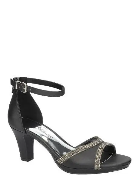 EASY WORKS BY EASY STREET Davina Ankle Strap Sandal With Crystal Embellishments - Black Satin