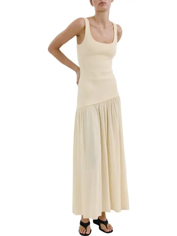 Mango Asymmetrical Knit A-line Maxi Dress - Vanilla