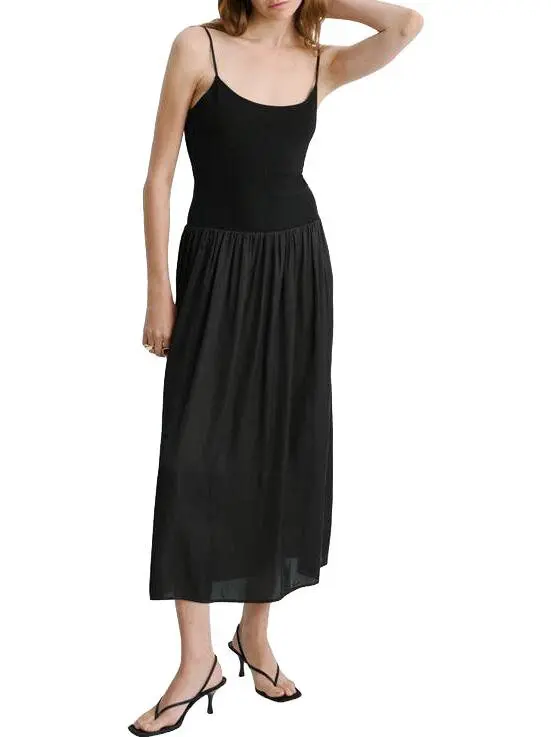 Mango Lace-up Back Drop Waist Mixed Media Dress - Black
