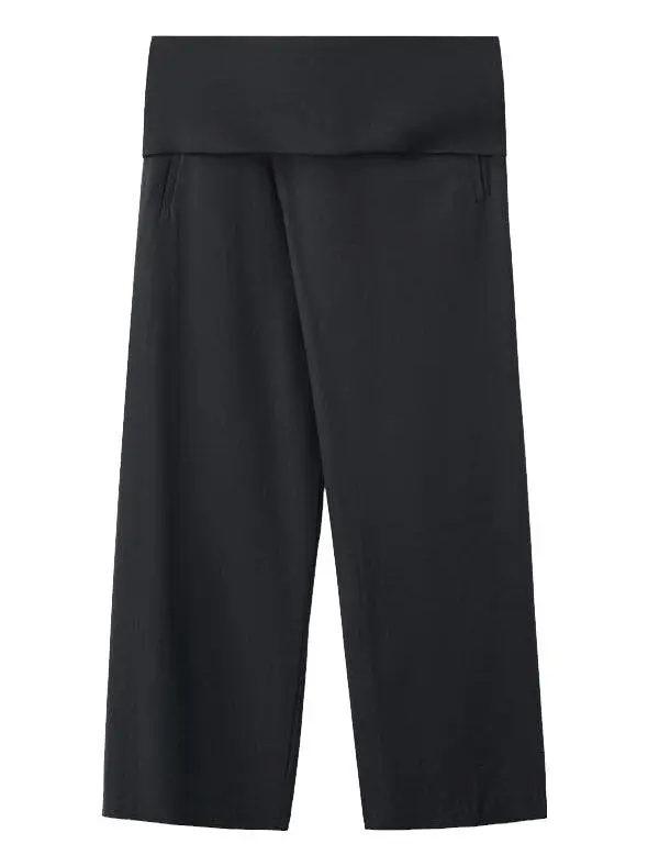 Mango Foldover Waist Straight Leg Pants - Charcoal