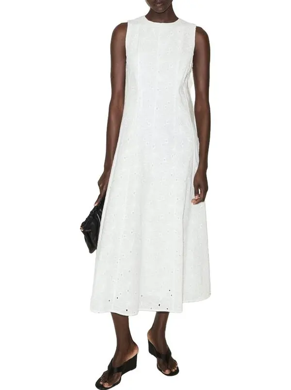 Mango Eyelet Embroidered A-line Midi Dress - White