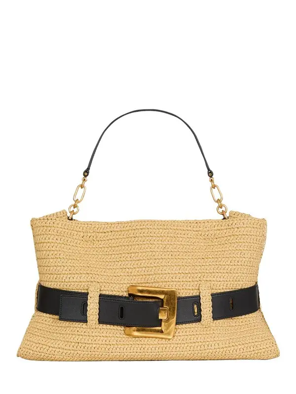 Balmain Medium Anthem Bag In Smooth Leather And Crochet - Beige