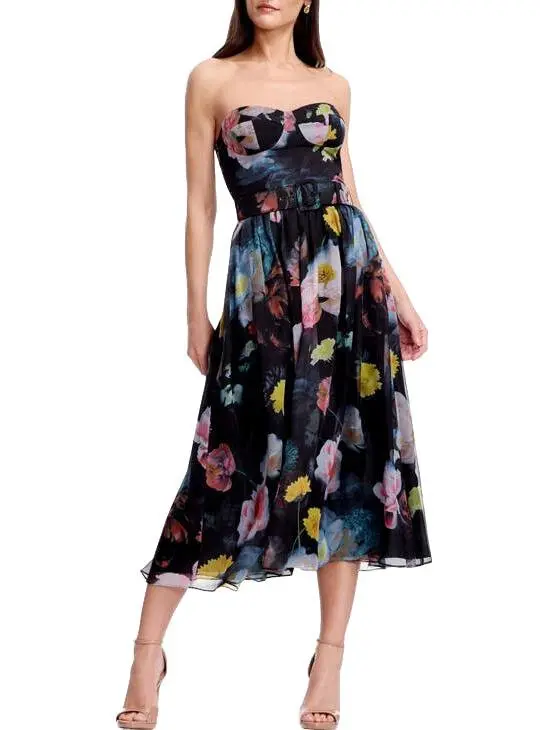 Dress The Population Jenny Floral Strapless Cocktail Dress - Black Multi