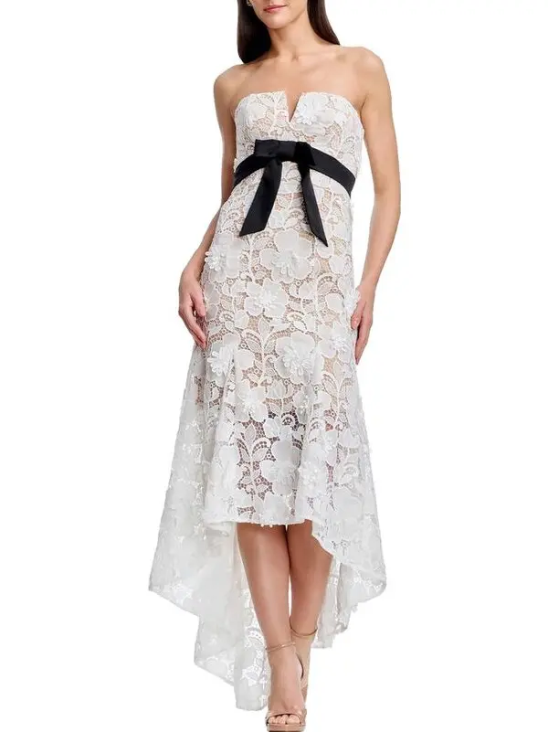 Dress The Population Lucia Floral Lace High-low Cocktail Dress - White-black
