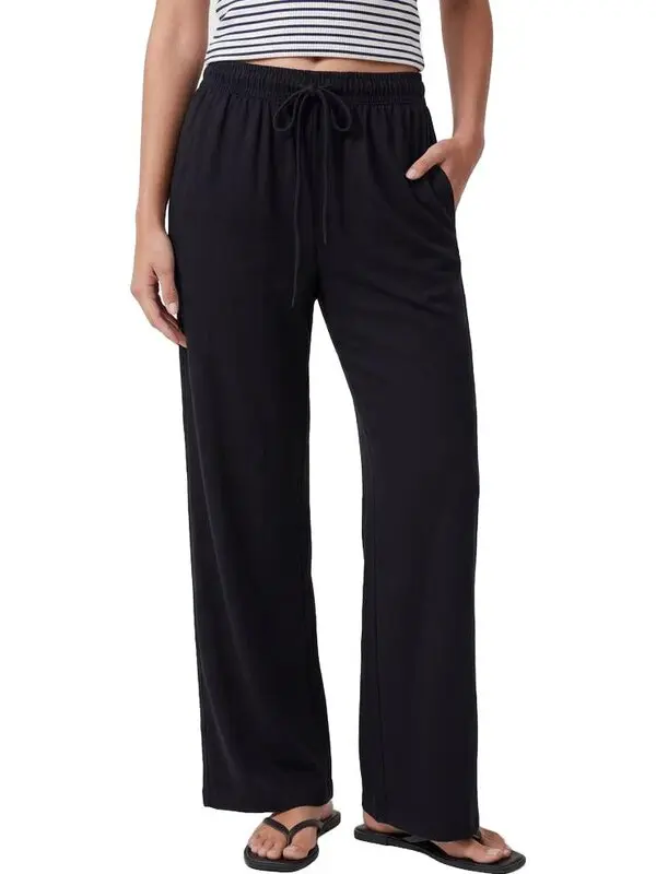 SOLOMON & SAGE Cotton Wide Leg Drawstring Trousers - Black