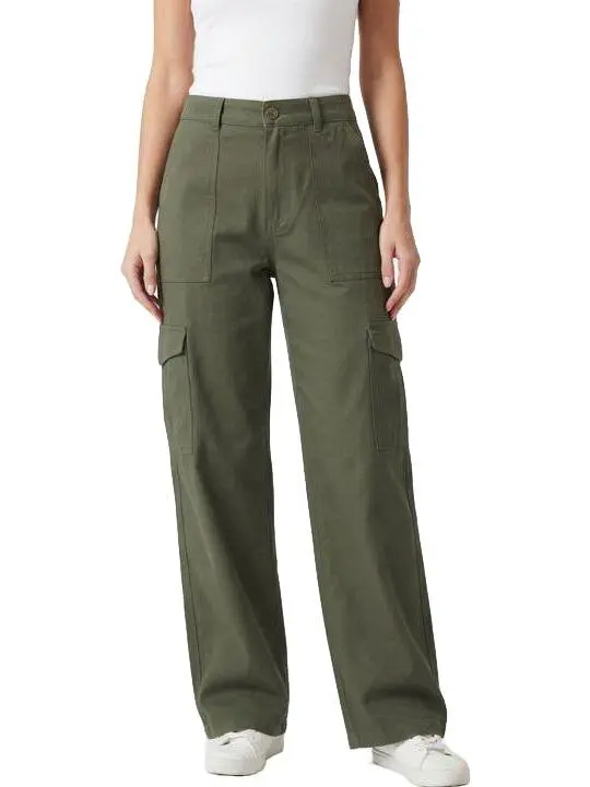 SOLOMON & SAGE High Waist Wide Leg Cargo Pants - Green