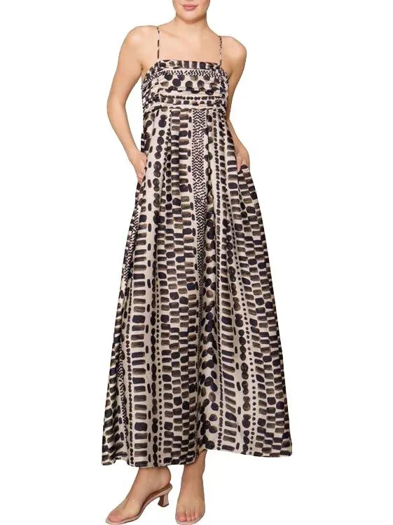 MELLODAY Mixed Print Satin Maxi Dress - Bone Black