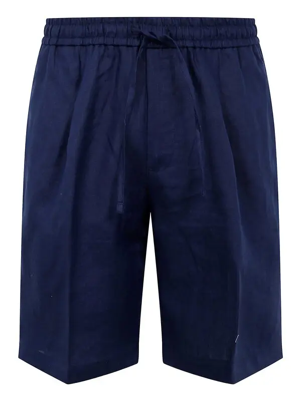 MICHAEL COAL Linen Bermuda Trousers With Drawstring Waist - Blue