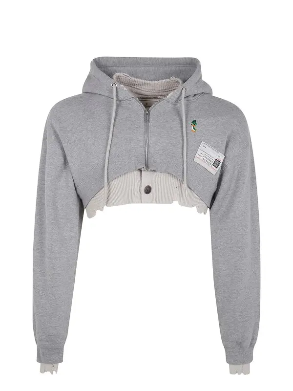 Mihara Yasuhiro Layered Parka" Cropped Sweatshirt - Gray