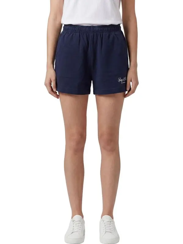 SPORTY & RICH Cotton Elasticated Waist Shorts - Navy