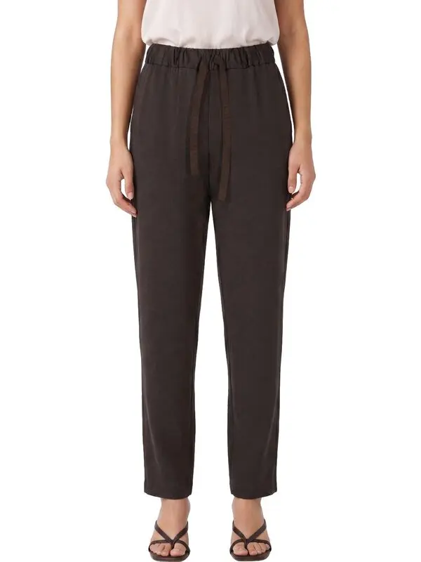 SEMICOUTURE Cotton Blend Skinny Trousers With Drawstring Waist - Cocoa
