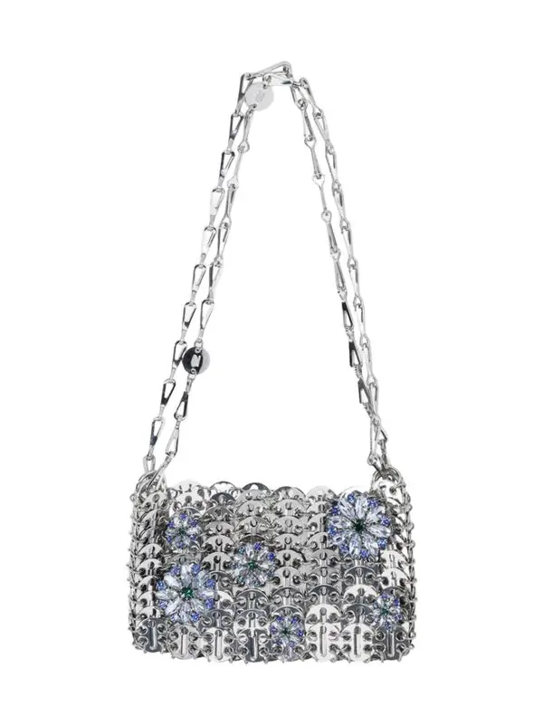 Rabanne 1969 Mini Shoulder Bag In Crystal-embellished Metal Mesh - Silver