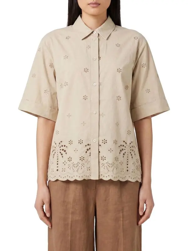 MC2 SAINT BARTH Embroidered Cotton Shirt With Dropped Shoulders - Beige