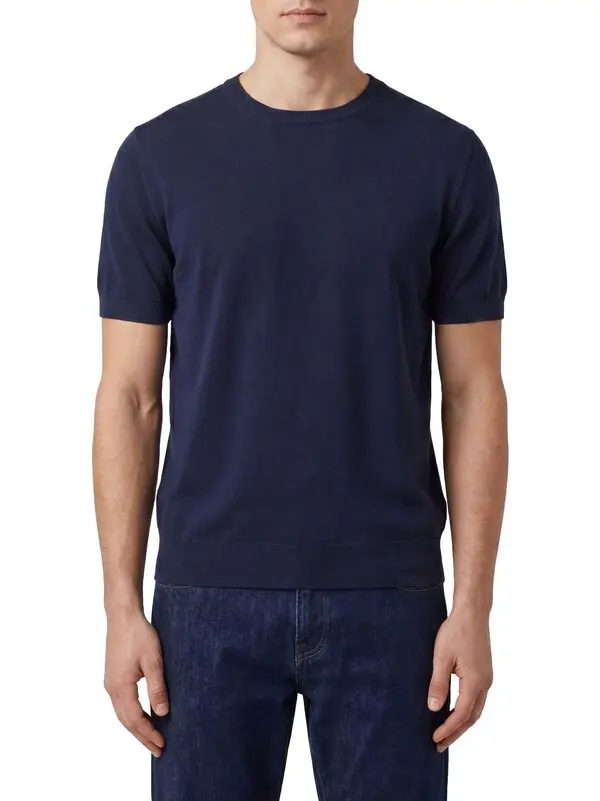Zegna Short-sleeved Crewneck Knit Top In Pure Cotton - Black