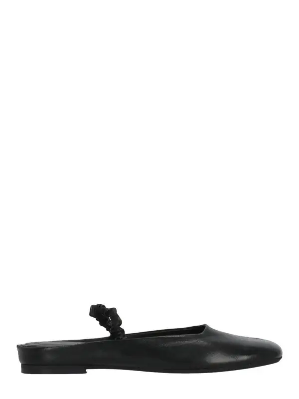 POEVE Low-heeled Leather Mules With Round Toe And Elastic Inserts - Dark