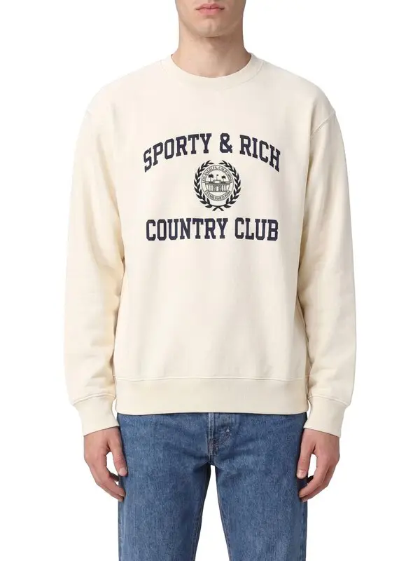 SPORTY & RICH Cotton Crewneck Jumper With Contrast Logo - Ecru