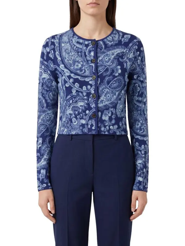 Etro Paisley Print Slim Fit Viscose Cardigan - Blue