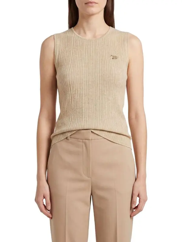 Maison Kitsuné Ribbed Sleeveless Knit Top - Beige