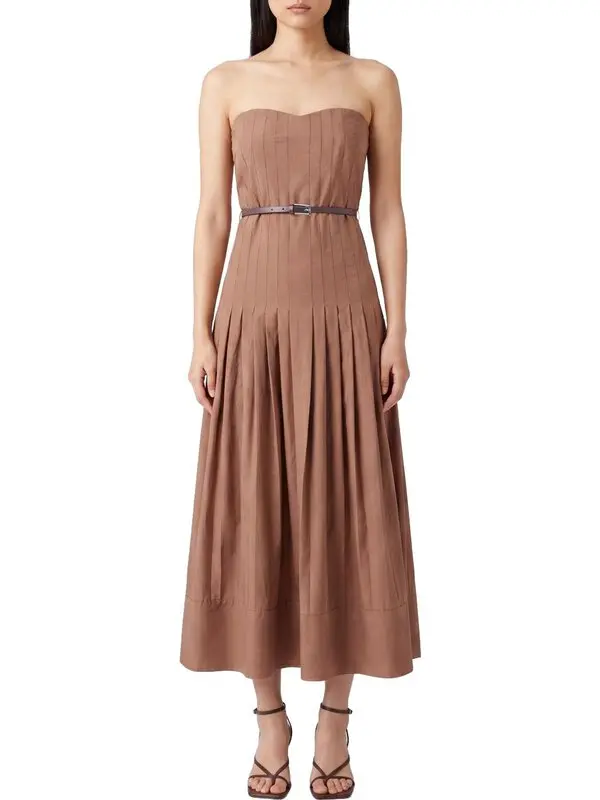 SEMICOUTURE Belted Midi Dress - Beige
