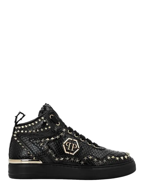Philipp Plein High-top Studded Snakeskin Sneakers - Black